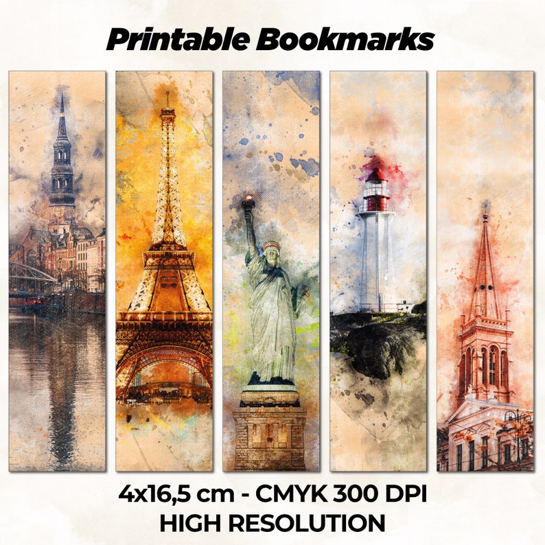 Iconic World Landmarks Bookmarks Detailed Brush Strokes & Rich Colors ...