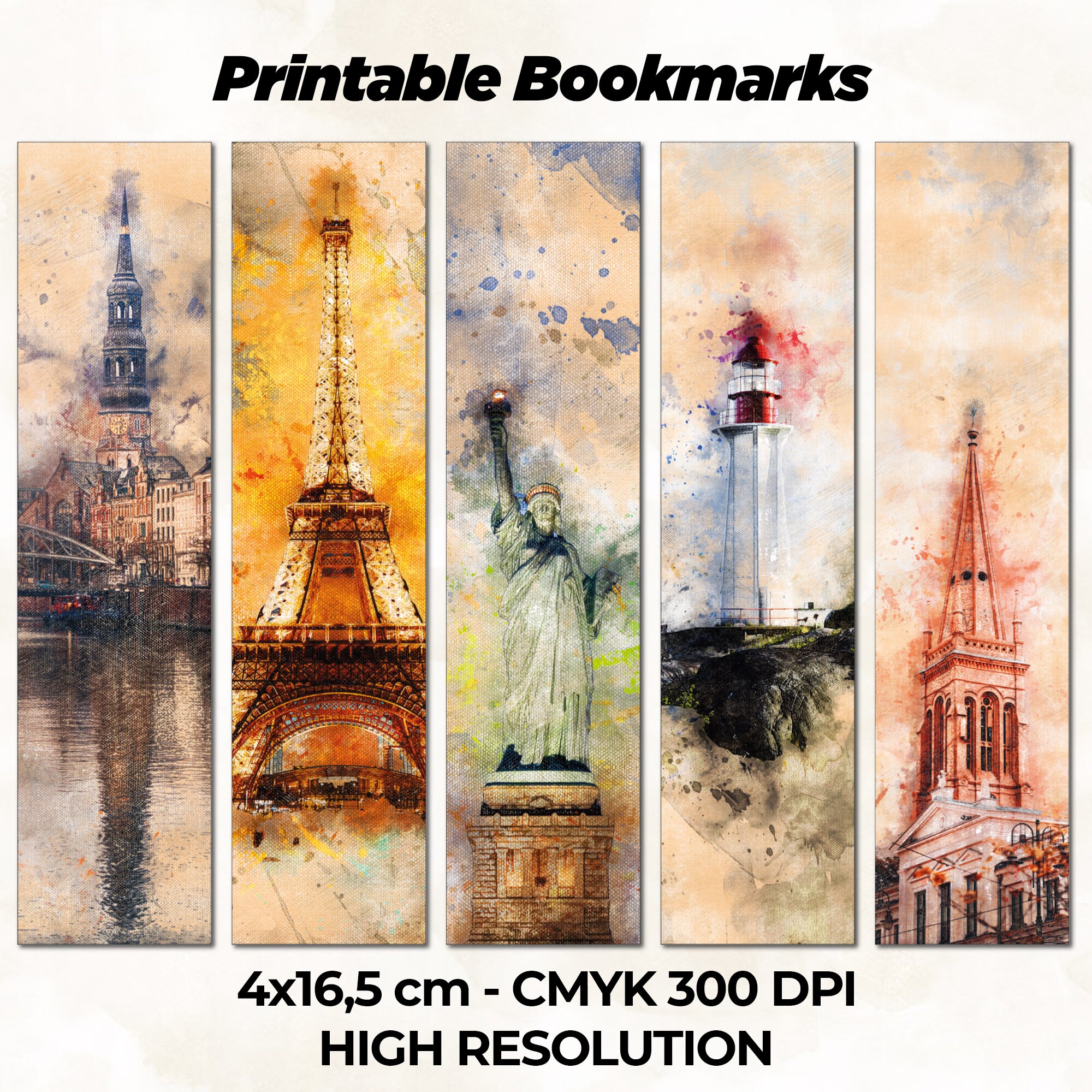 Iconic World Landmarks Bookmarks Detailed Brush Strokes & Rich Colors ...