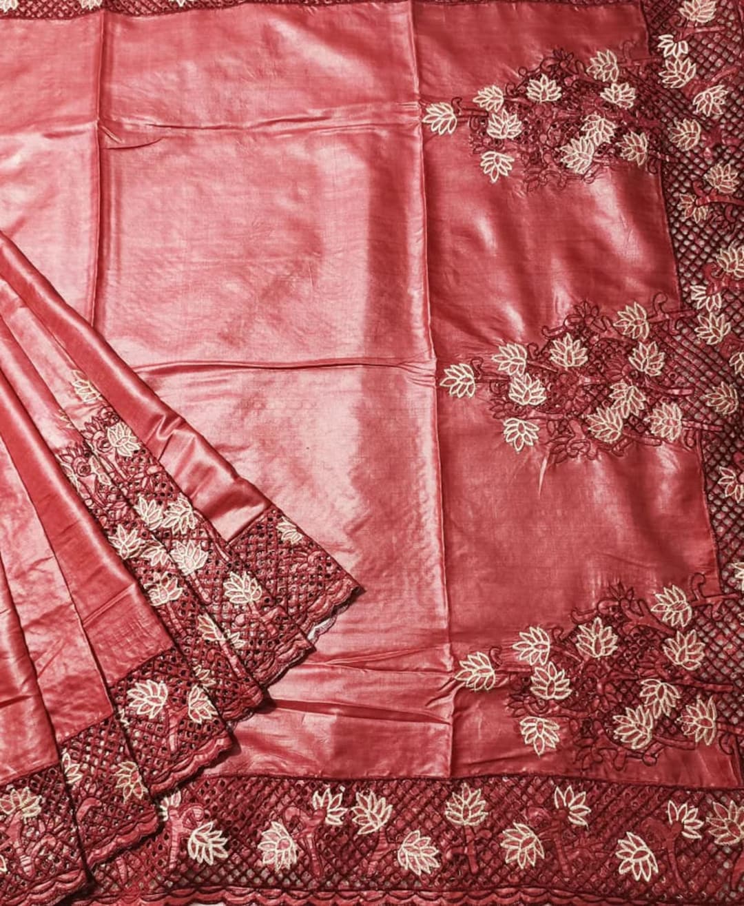 Tussar Silk Over Hand Cutwork Saree - Etsy
