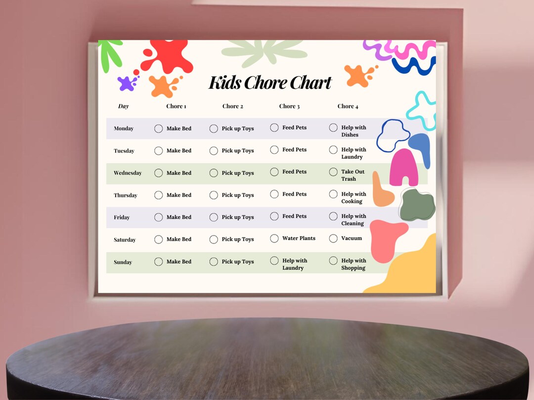 Chore Chart for Kids, Family, Tasks, Home, Kids Chore Chart, School ...