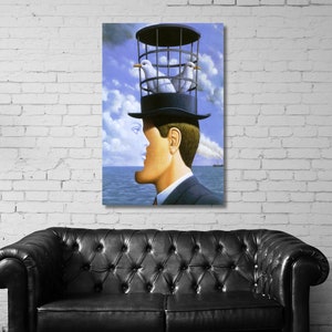 René Magritte Mirror Face Doves Hat Cage Sea Canvas Wall Art,rené ...