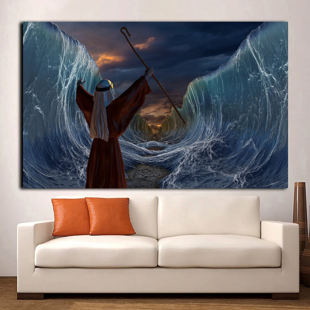 Moses Exodus Route Artwork on Canvas Print, Crossing Red Sea Art, Big ...