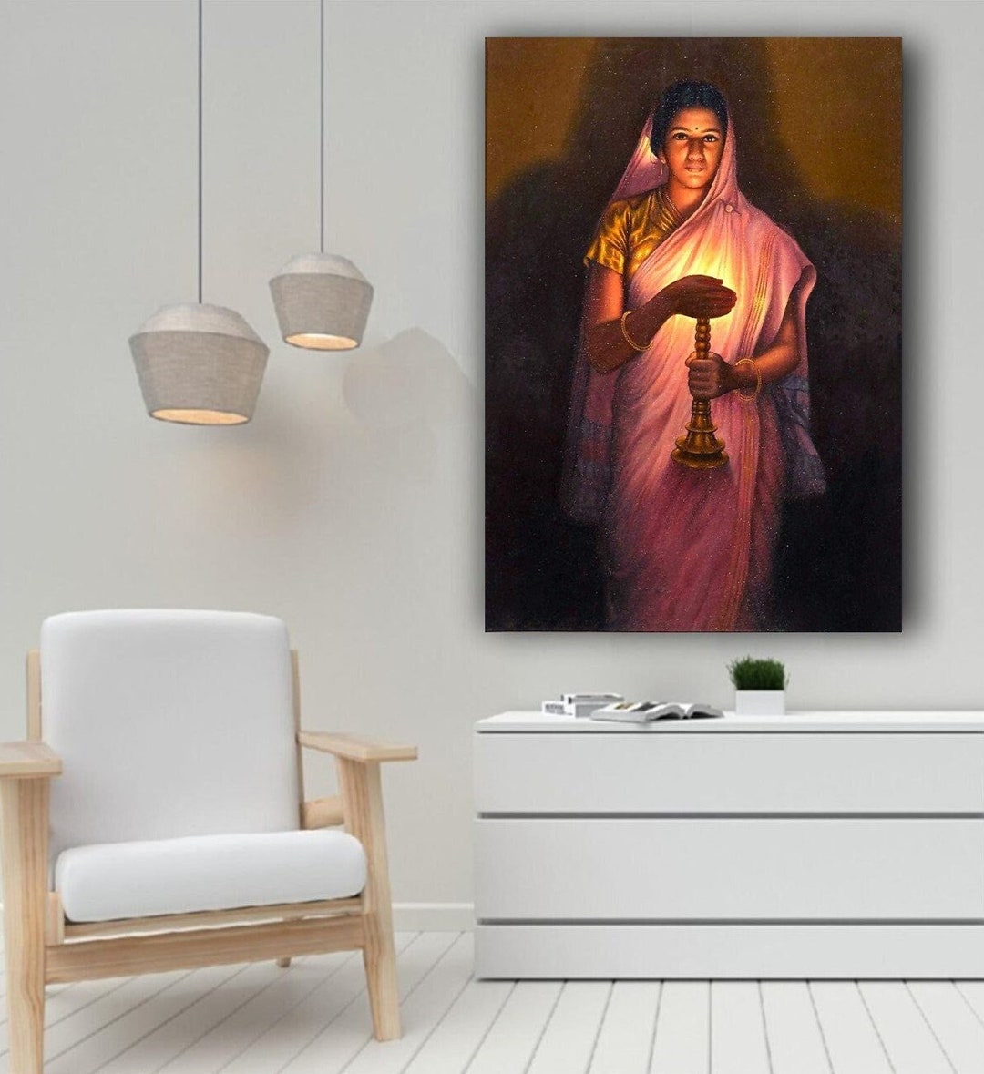 Lady With the Lamp Canvas Wall Art, Lady With the Lamp Poster, Glow of ...