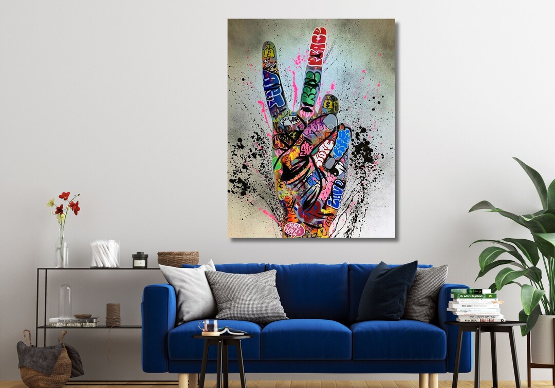 Banksy Victory Sign Graffiti Wall Art Decor, Hand Gesture Poster ...