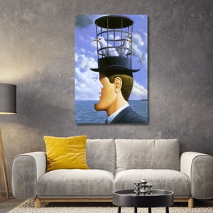 René Magritte Mirror Face Doves Hat Cage Sea Canvas Wall Art,rené ...