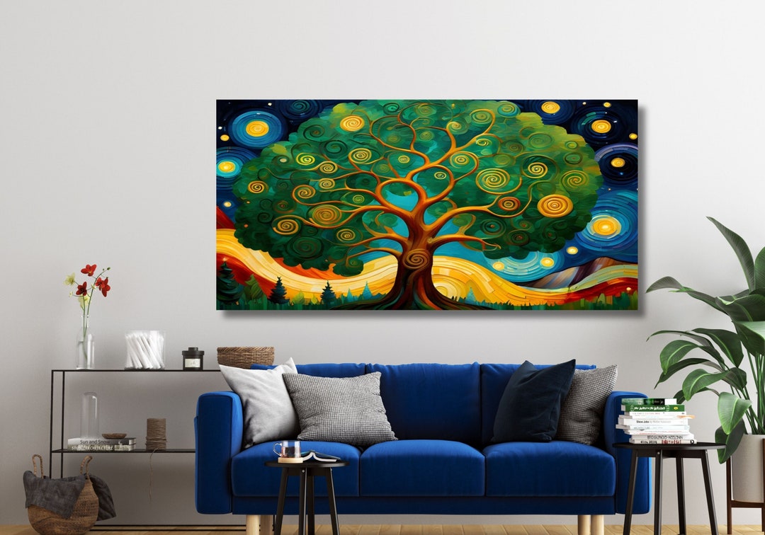 Tree of Life Canvas,van Gogh's "starry Night" Tree Painting Abstract ...
