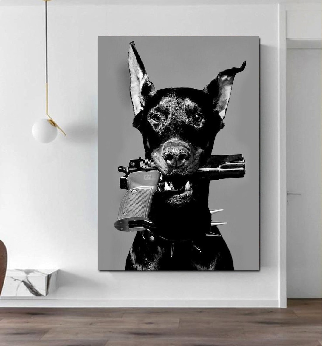 Hypebeast Modern Black White Doberman Gun Luxury Fashion Poster Dog ...