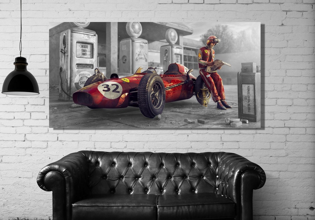 Ferrari Racing Car Poster, Vintage Ferrari Racing Car Wall Art, Racing ...
