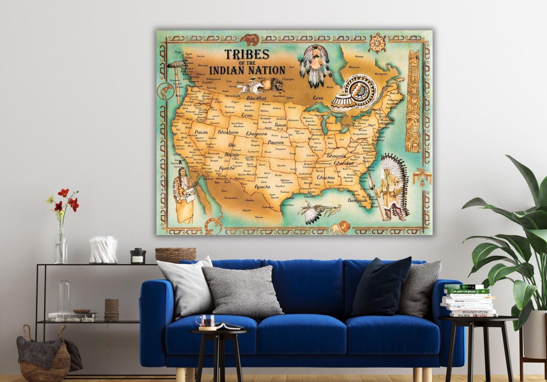 Native American Tribes Map Painting, Native American Tribes Map Print ...