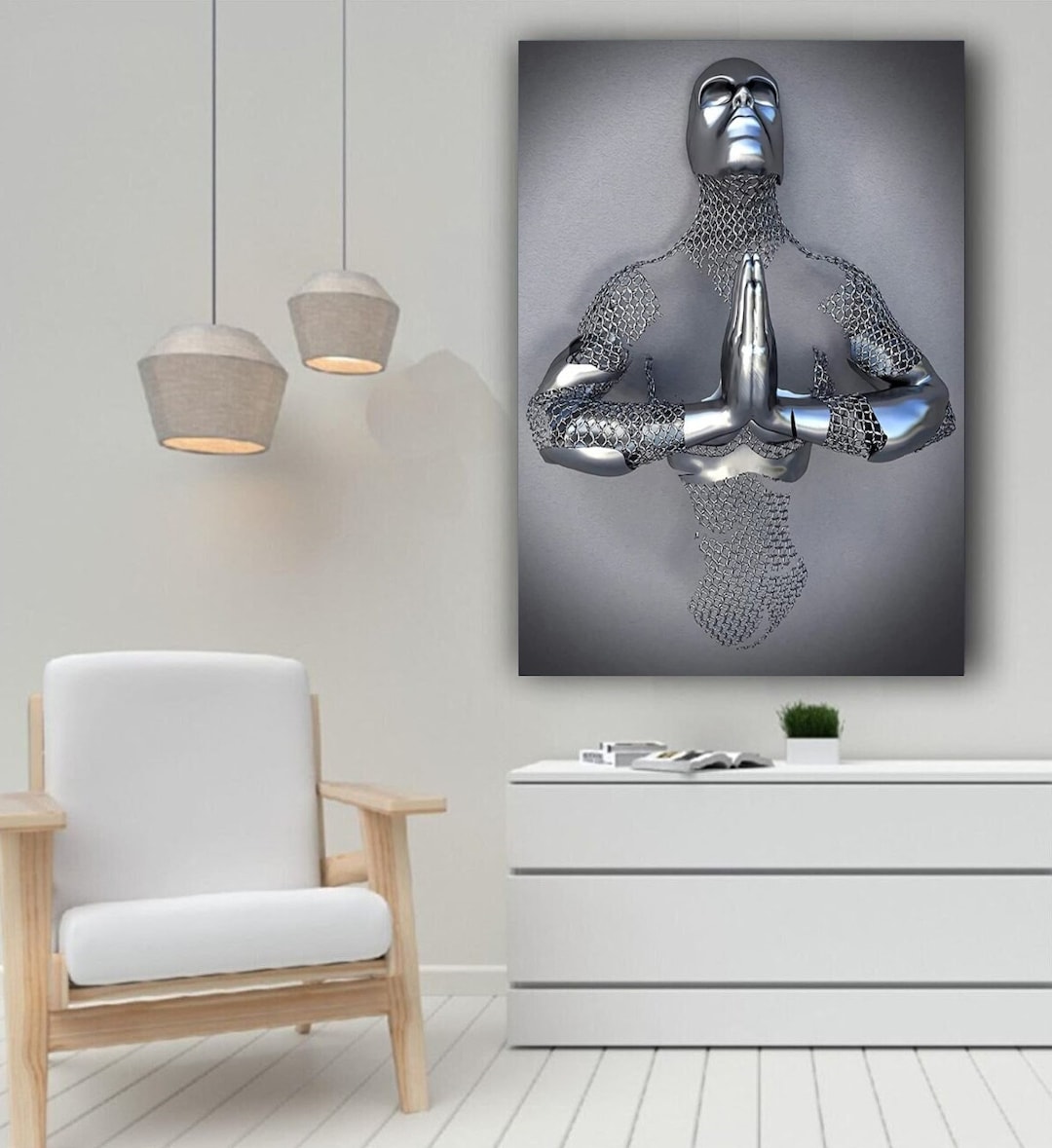 Pray Grey Print, Silver 3d Effect, Canvas 3D Effect, Pray Wall Art ...