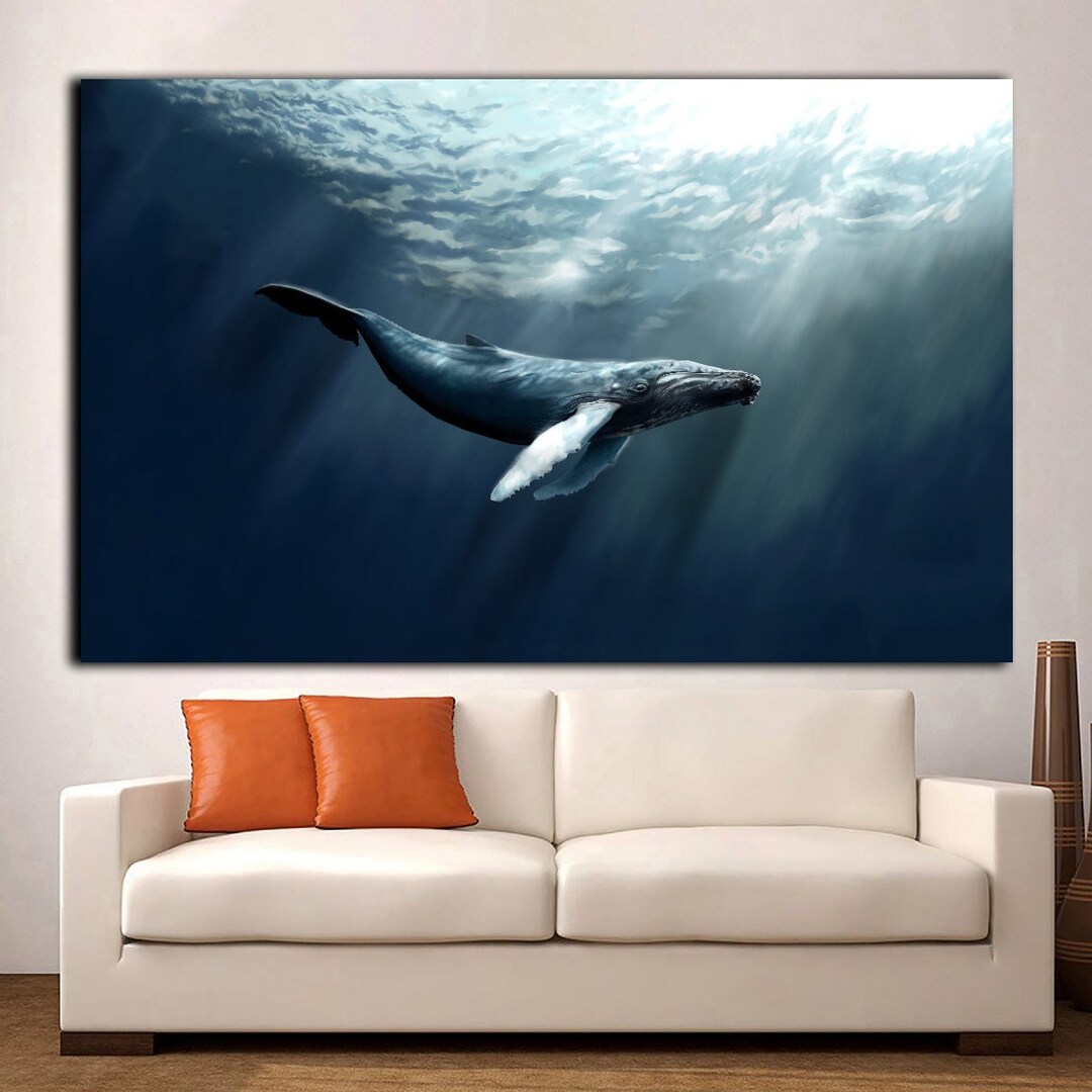 Big Blue Whale Original Art for Room Whale Modern Artwork on Canvas ...