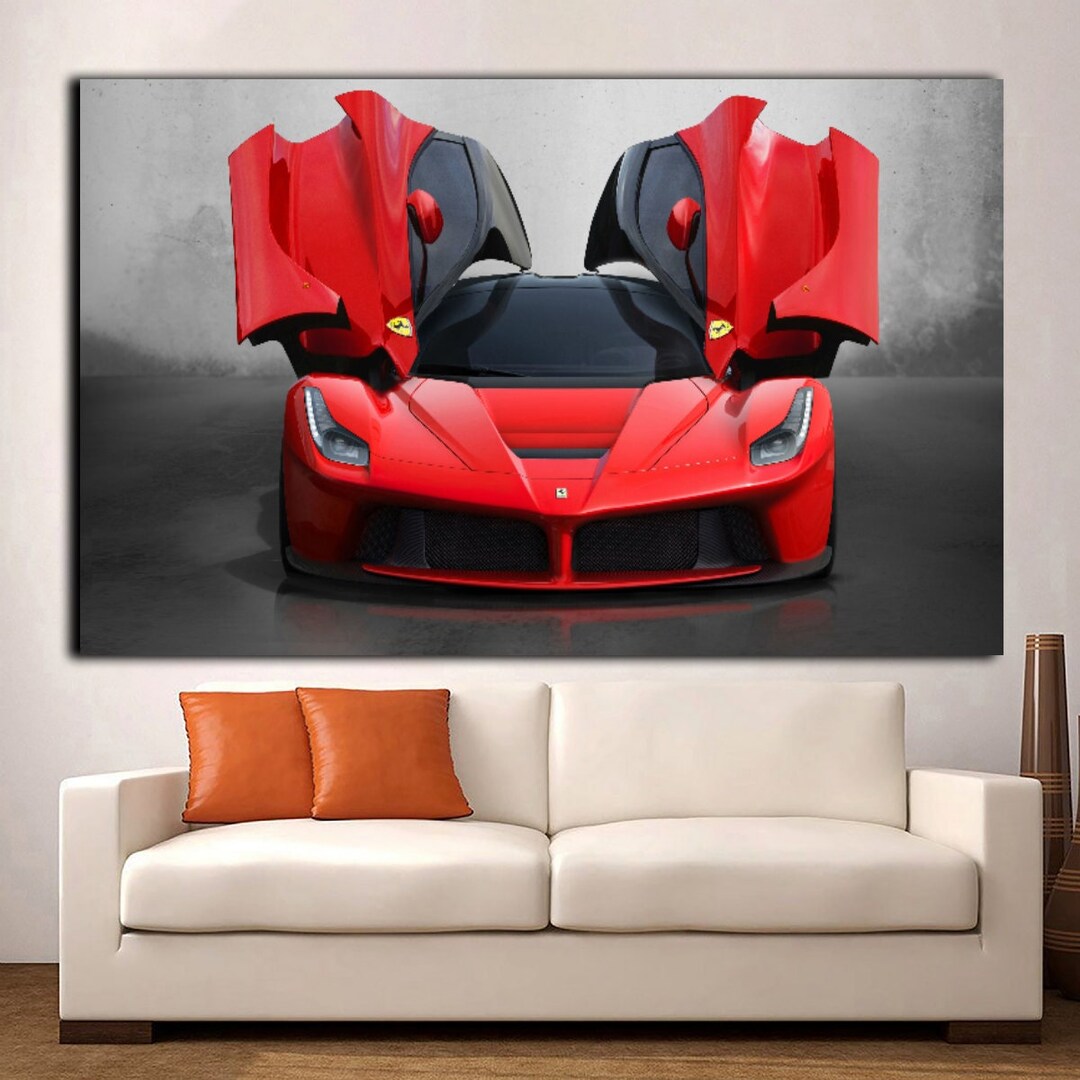 Red Ferrari Canvas Art, Ferrari Wall Art, Extra Large Ferrari Poster ...