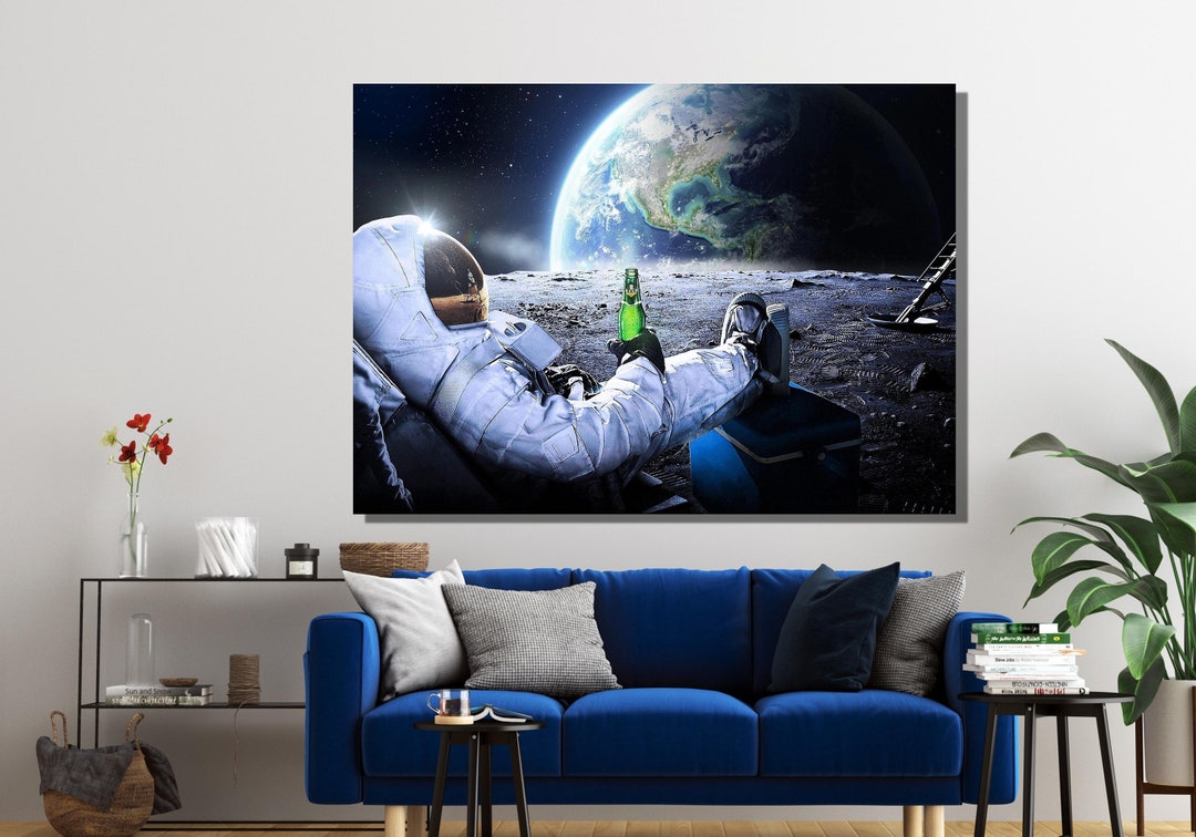 Astronaut Drinking Beer Canvas Wall Art, Astronaut Canvas, Astronaut ...