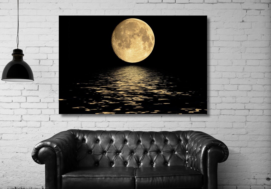 Full Moon on the Sea Canvas,landscape Moonlight Poster,fullmoon Canvas ...