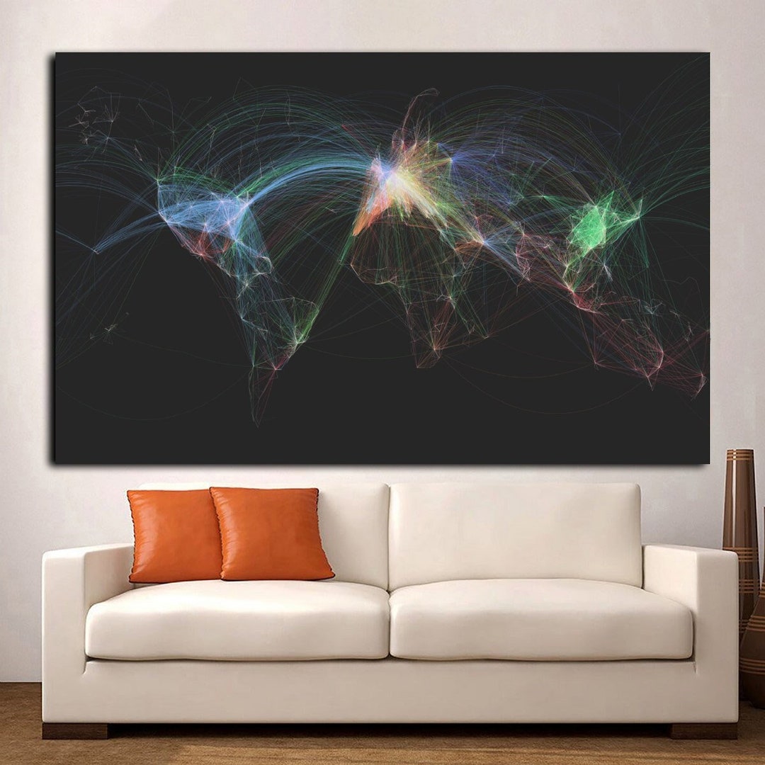 Flight Paths Map Poster, Flight Routes World Map Canvas Art,air Traffic ...