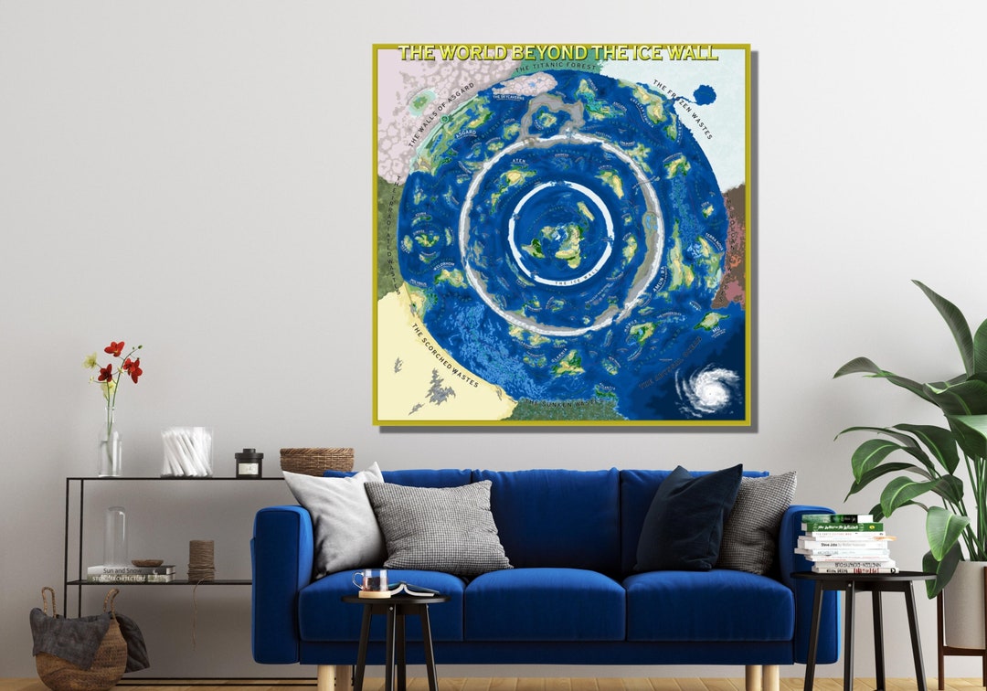 World Beyond the Ice Wall Satellite Flat Earth Map Canvas Wall Art ...