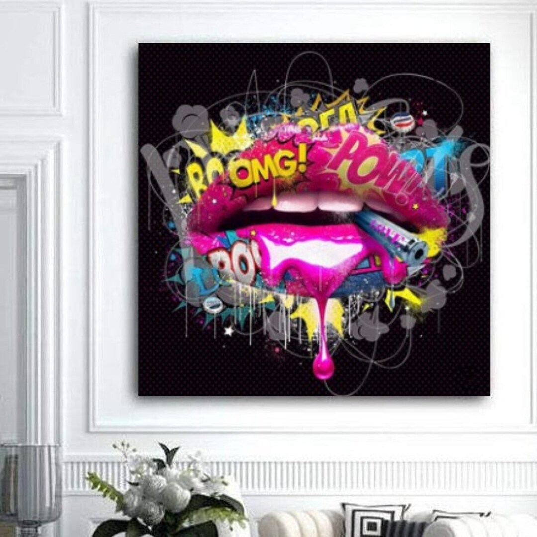 Lips Graffiti Canvas Wall Art,banksy Lips Wall Decor,lips Print Art,pop ...