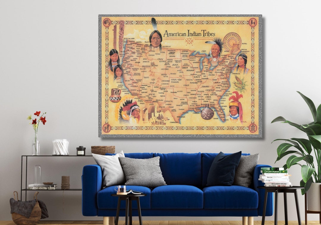 Native American Tribes Map Print Poster Canvas Art, Antique Map Poster ...