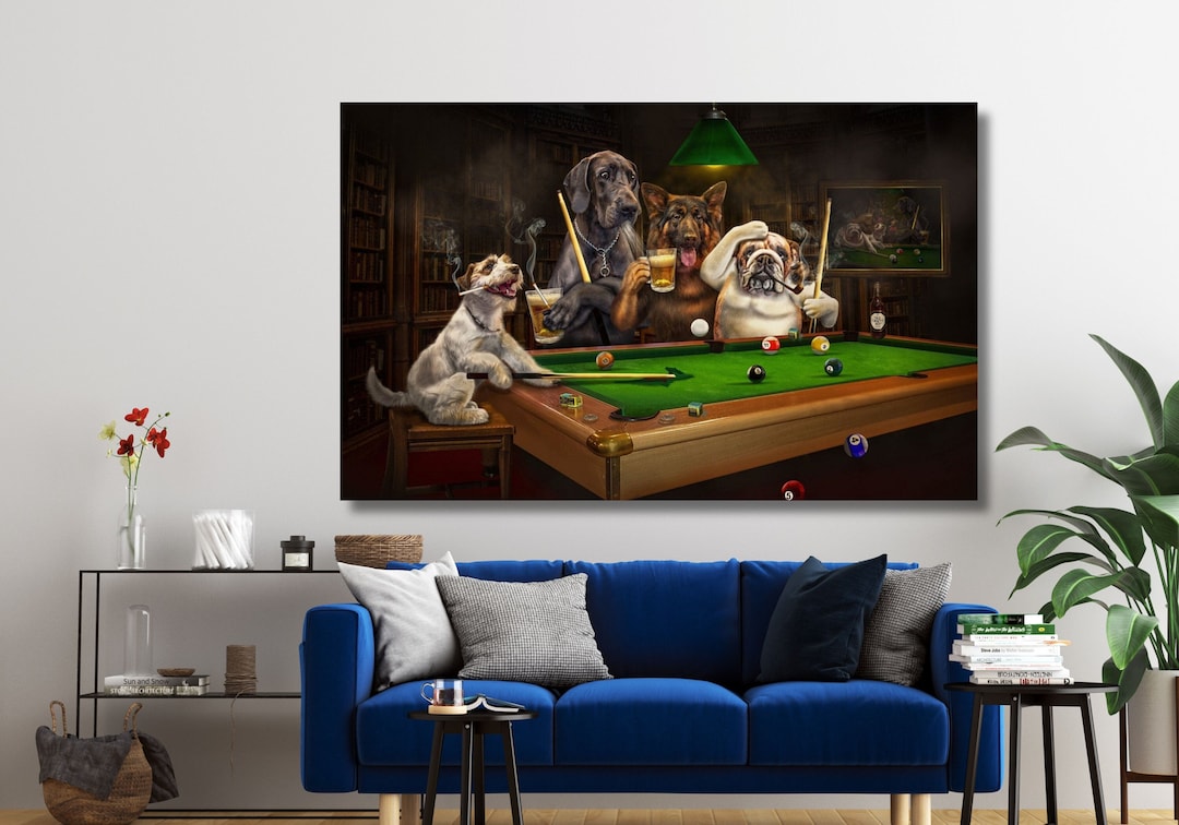 Dogs Playing Billiards Canvas,funny Pet Portrait,billiards Lover Gift ...