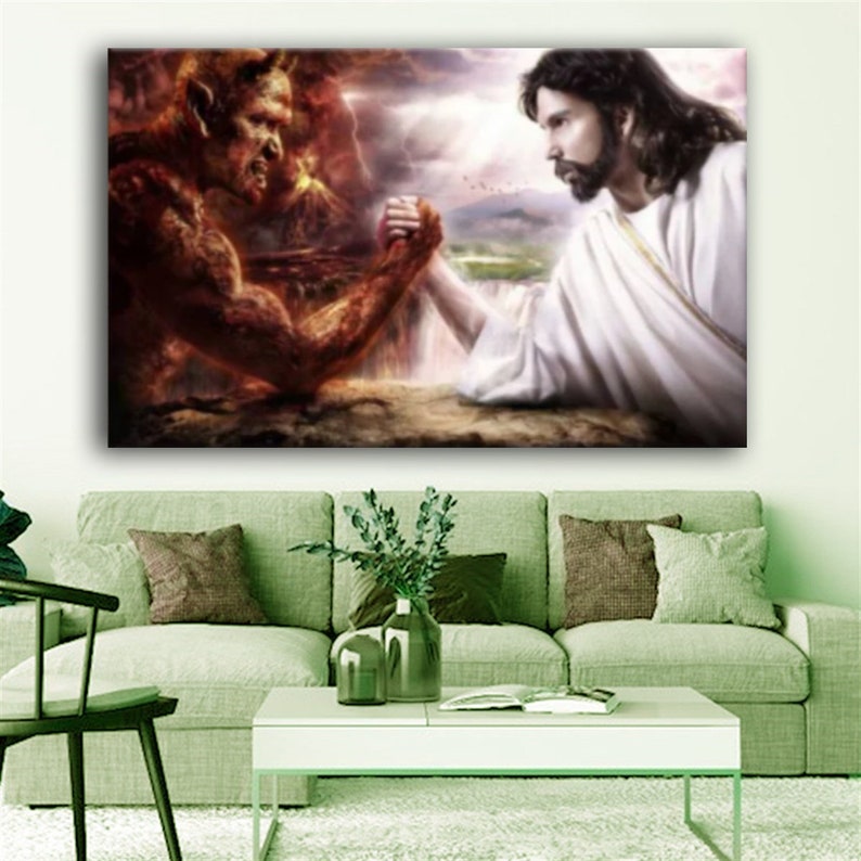 Jesus Christ Devil Satan God Jesus Devil Vs God Canvas - Etsy