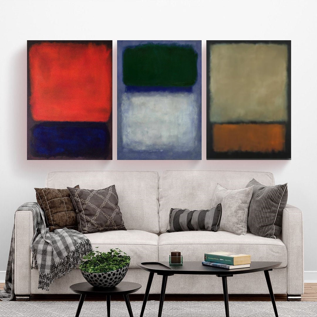 Set of 3 Mark Rothko Blue Red Brown Reproduction Canvas Print, Modern ...