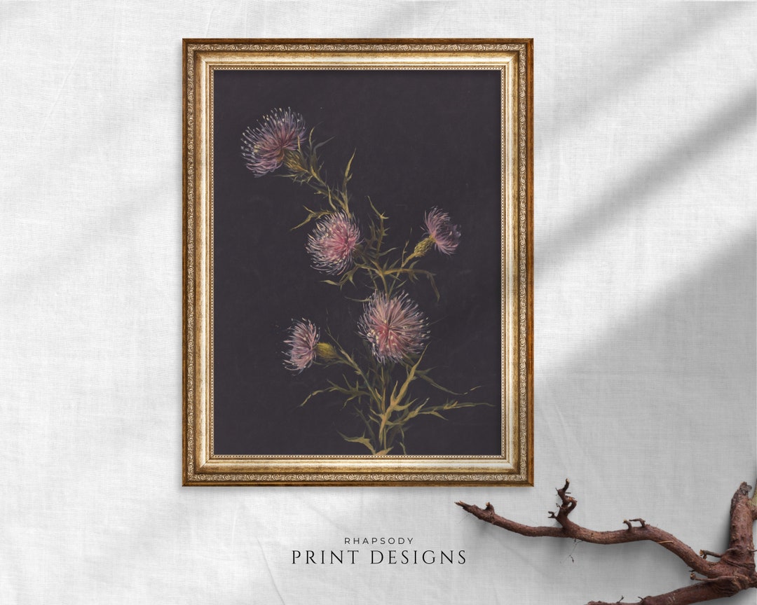 Thistle Print Dark Botanical Printable Wall Art, Moody Vintage ...