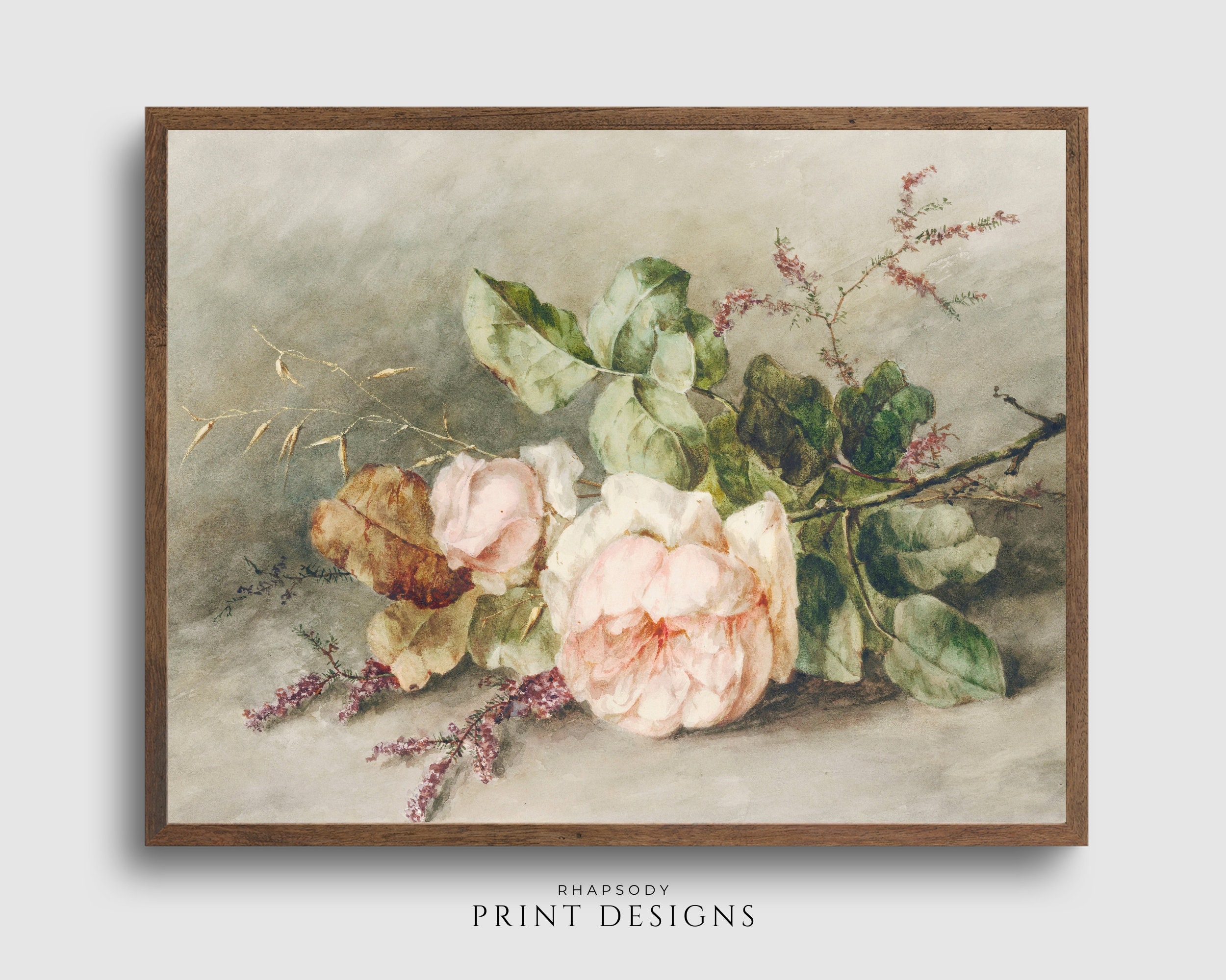 Vintage Rose Print. PRINTABLE Antique Pink Rose Wall Art. - Etsy