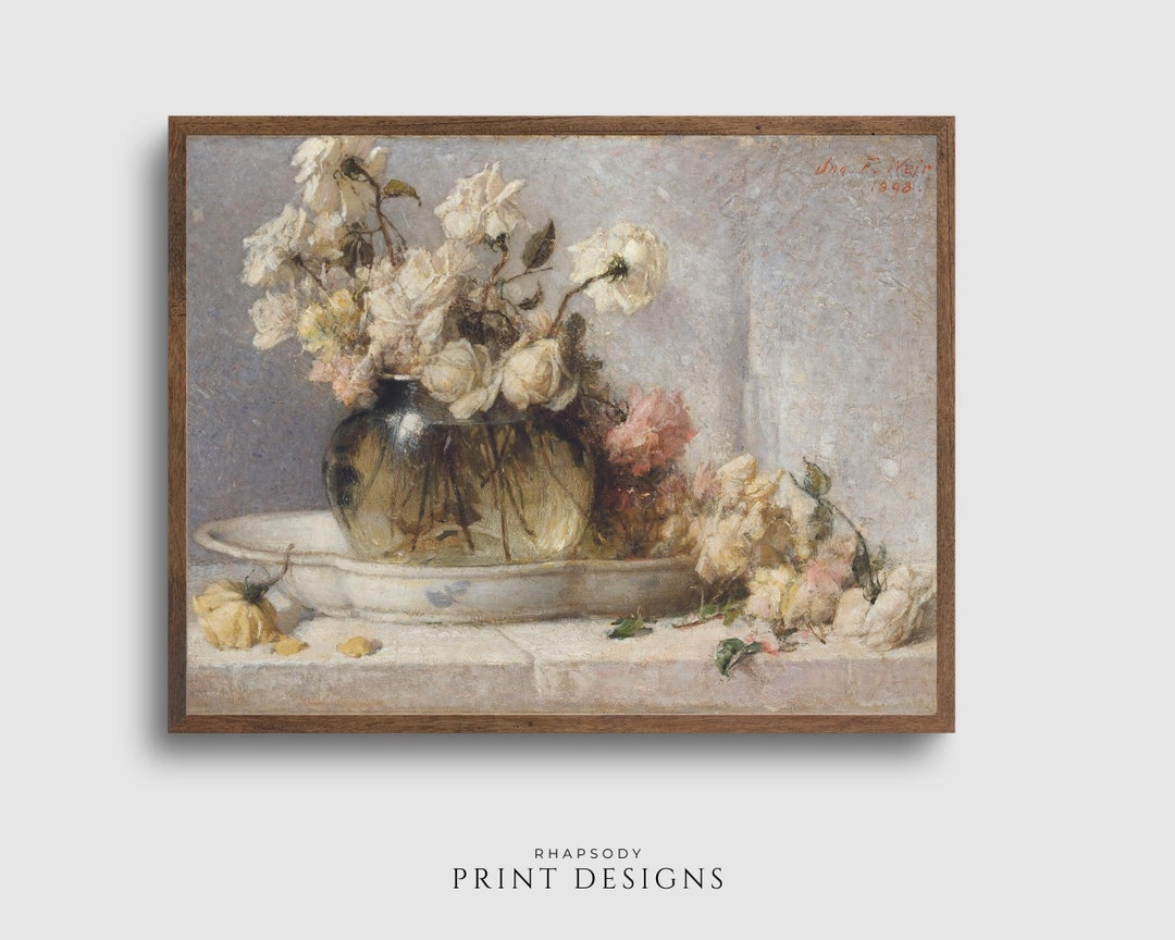 Vintage Rose Printable Wall Art White Roses Still Life - Etsy