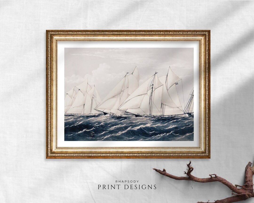 Vintage PRINTABLE Nautical Themed Sailing Boats Print. Beach House ...
