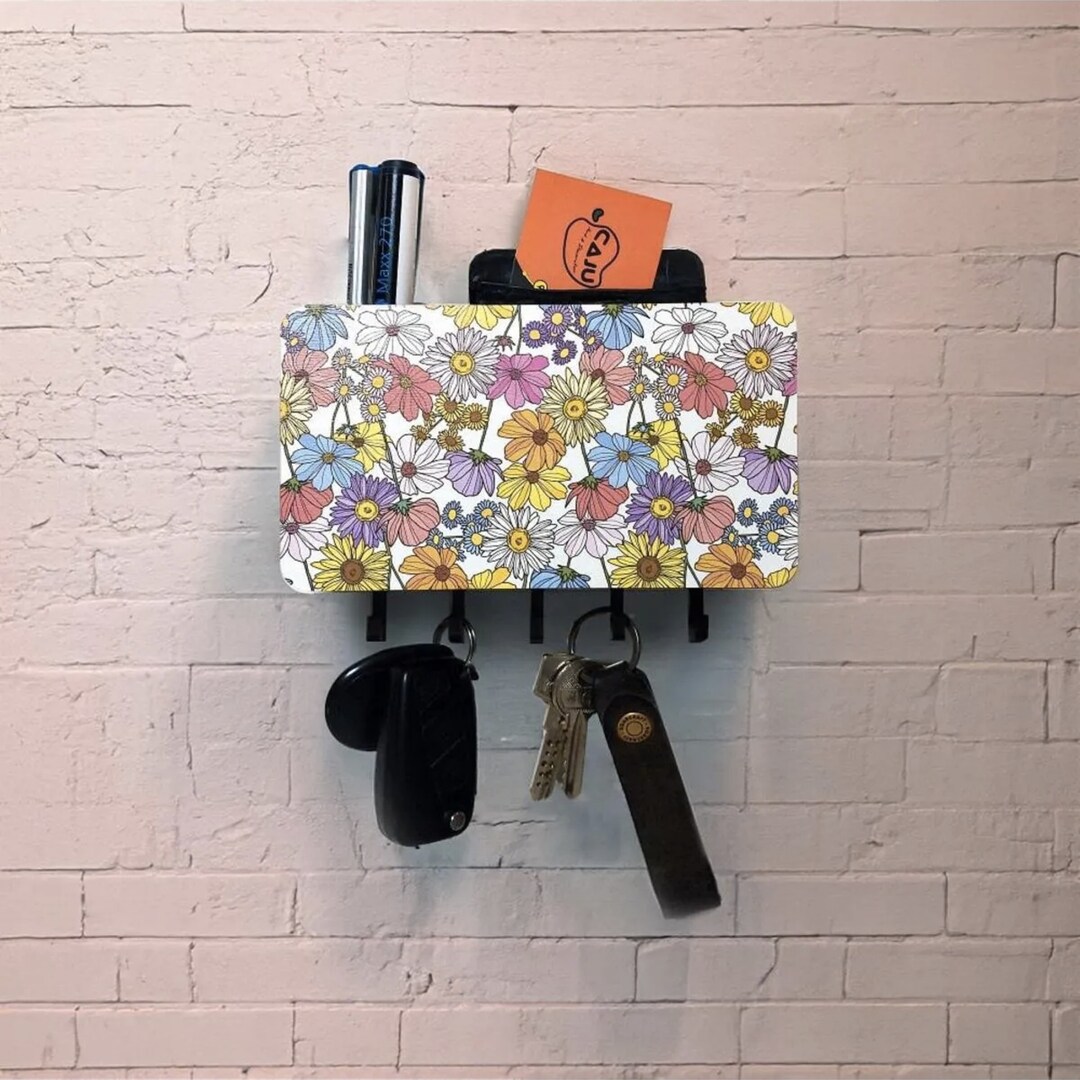 Colorful Flowers Key Holder for Wall Decorative, Small Decorative Key ...