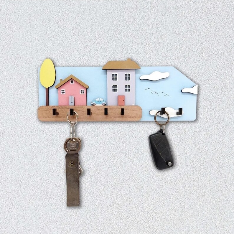 Fairytale House Key Holder for Wall, Colorful Adhesive Key Hook ...