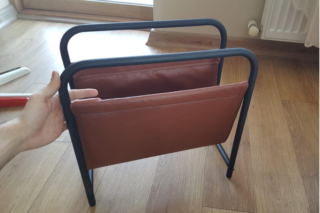 Magazine Rack, Elegant Office Storage, Record Holder Stand, Leather ...