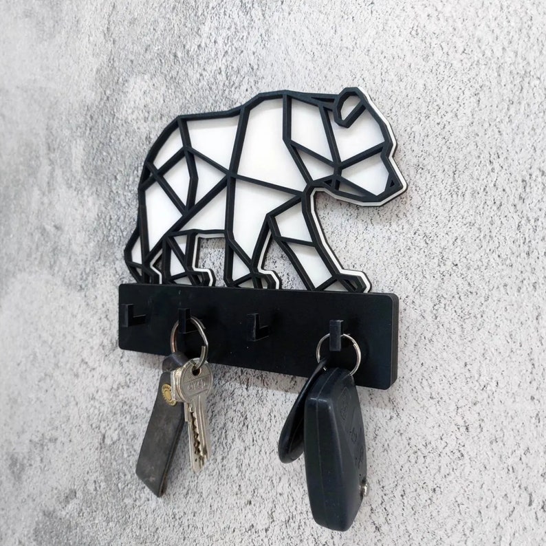 Geometric Bear Key Holder – Bold & Decorative Wall Organizer ...