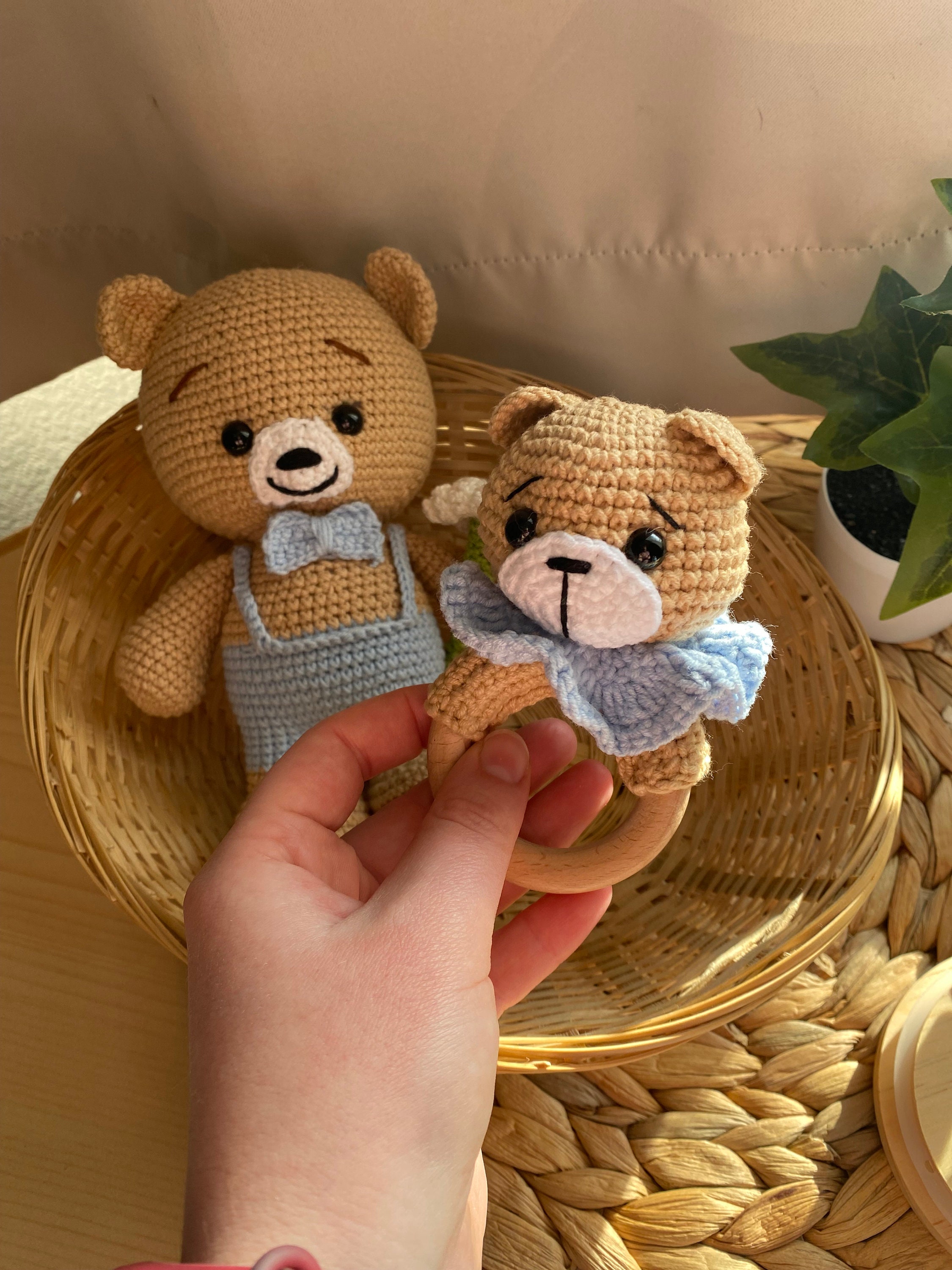 Teddy Bear Handmade Teddy Bear Rattle Teddy With Flower - Etsy