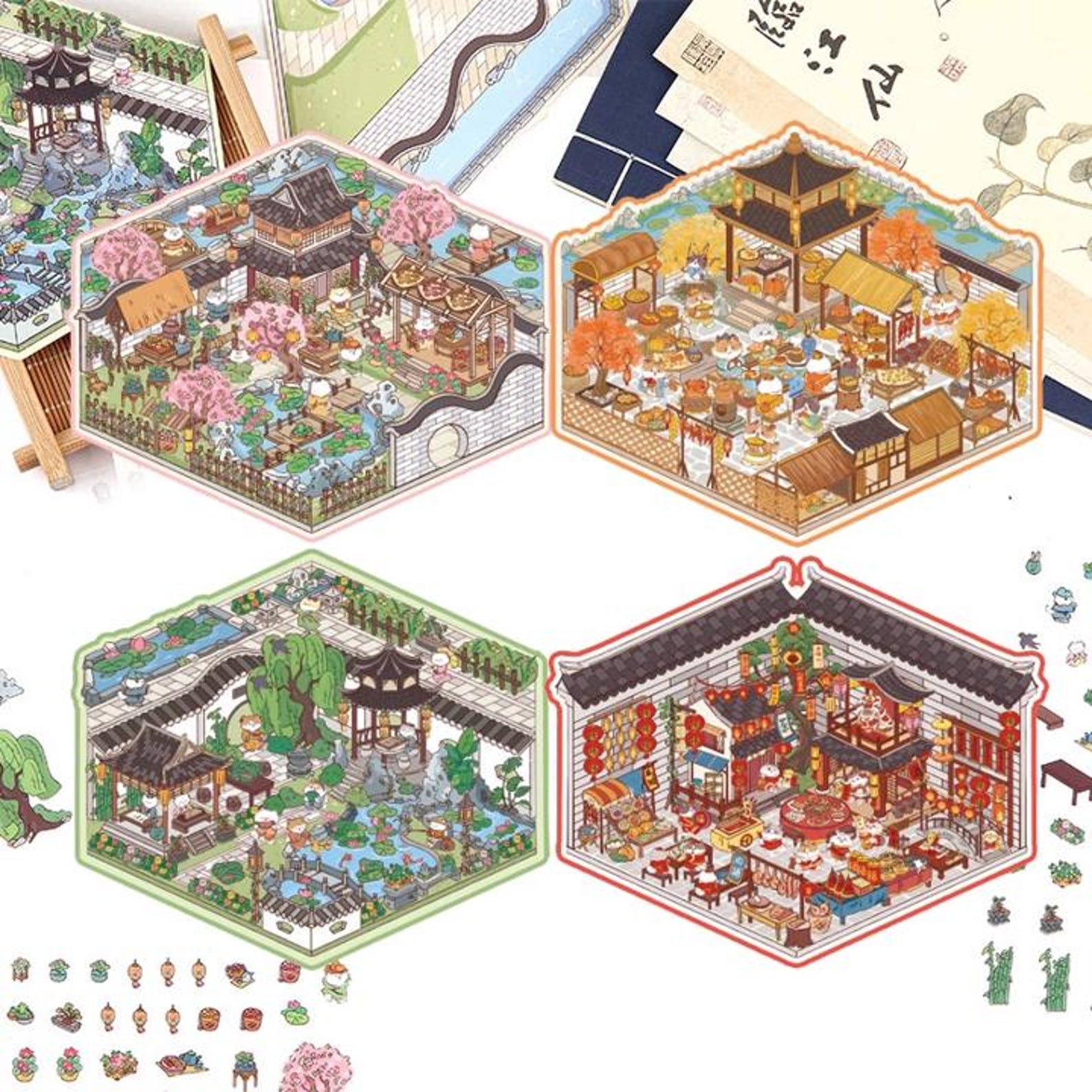 Miniature Scene - 3D Isometric Landscaping Scene Sticker Set With Cute ...