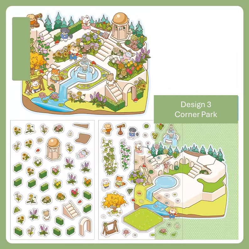Miniature Scene - 3D Isometric Restaurant Scene Sticker Set With Cute ...