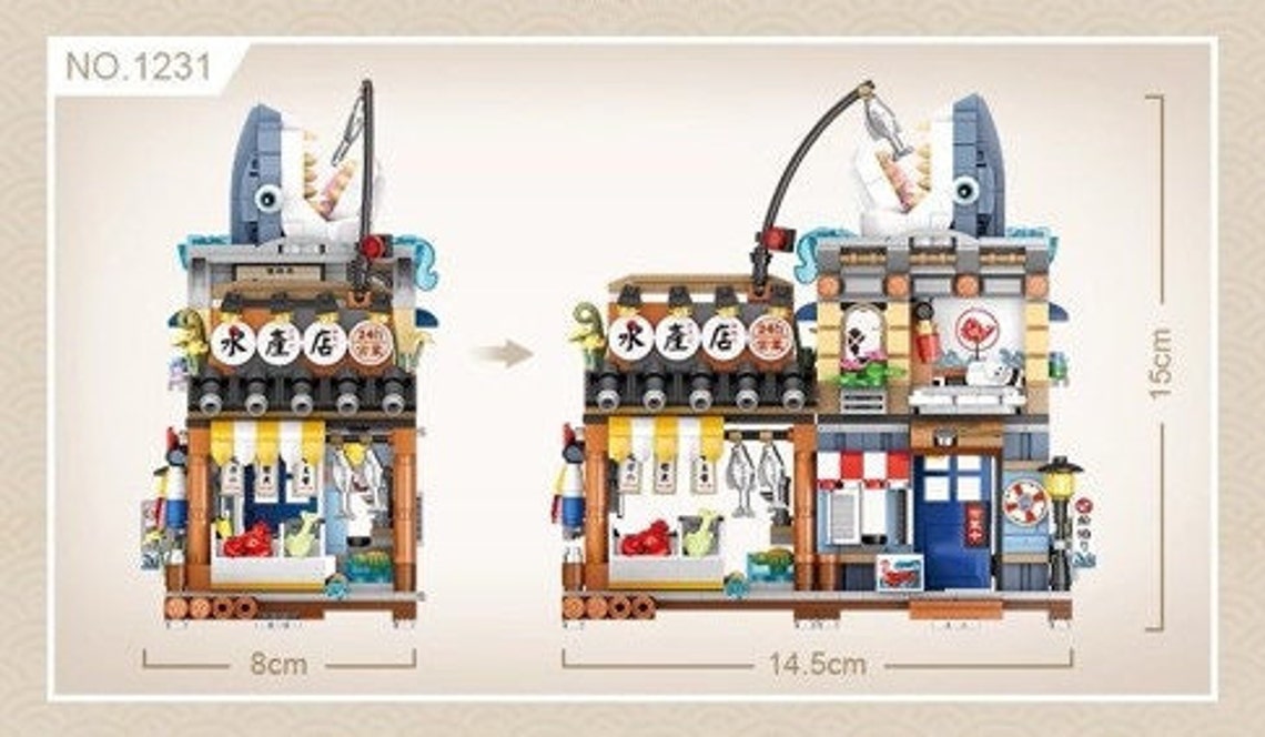 Building Blocks Japanese Street View 4 of 4 Japanese Fish Market Mini Bricks - Etsy