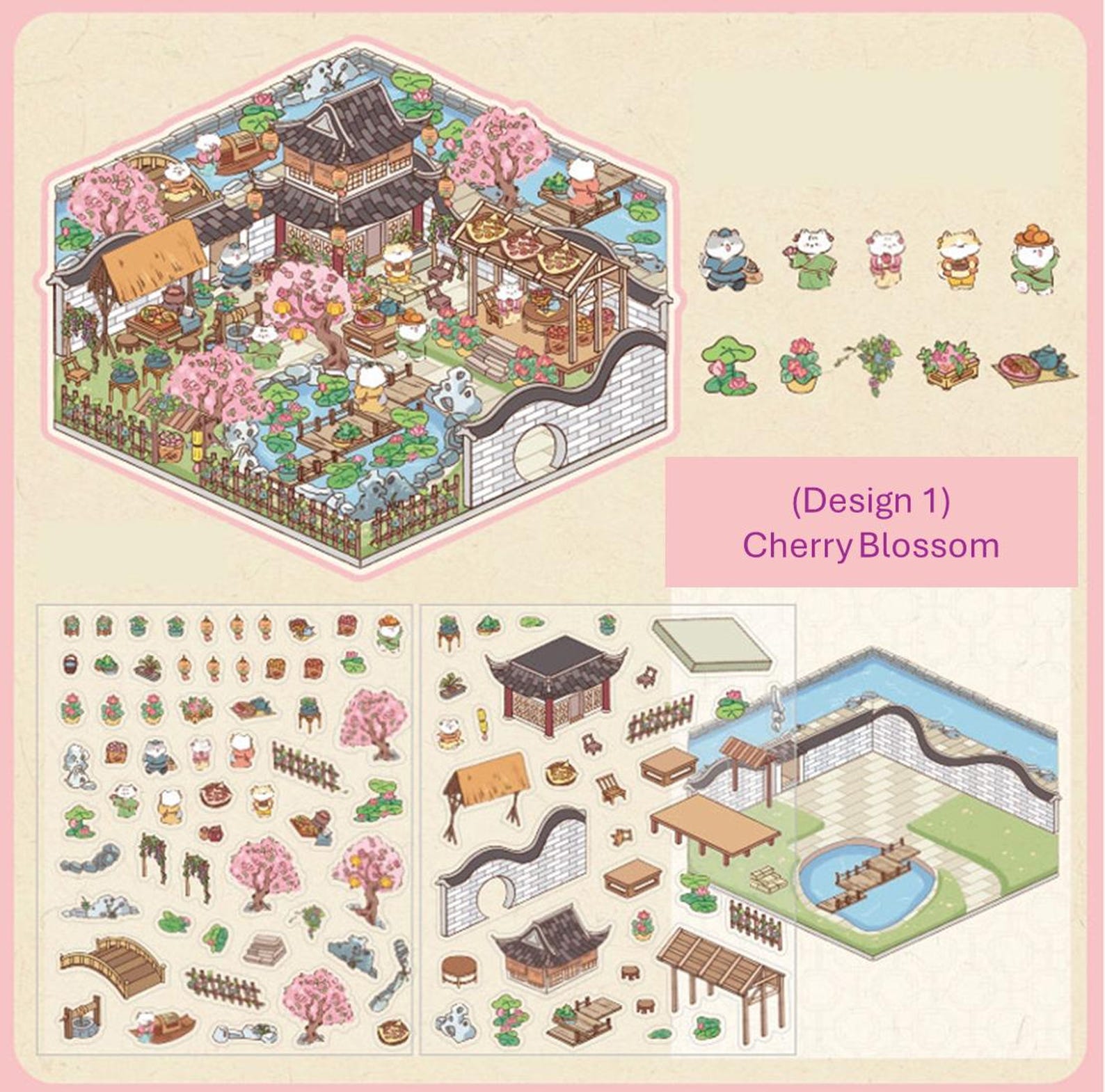 Miniature Scene - 3D Isometric Landscaping Scene Sticker Set With Cute ...