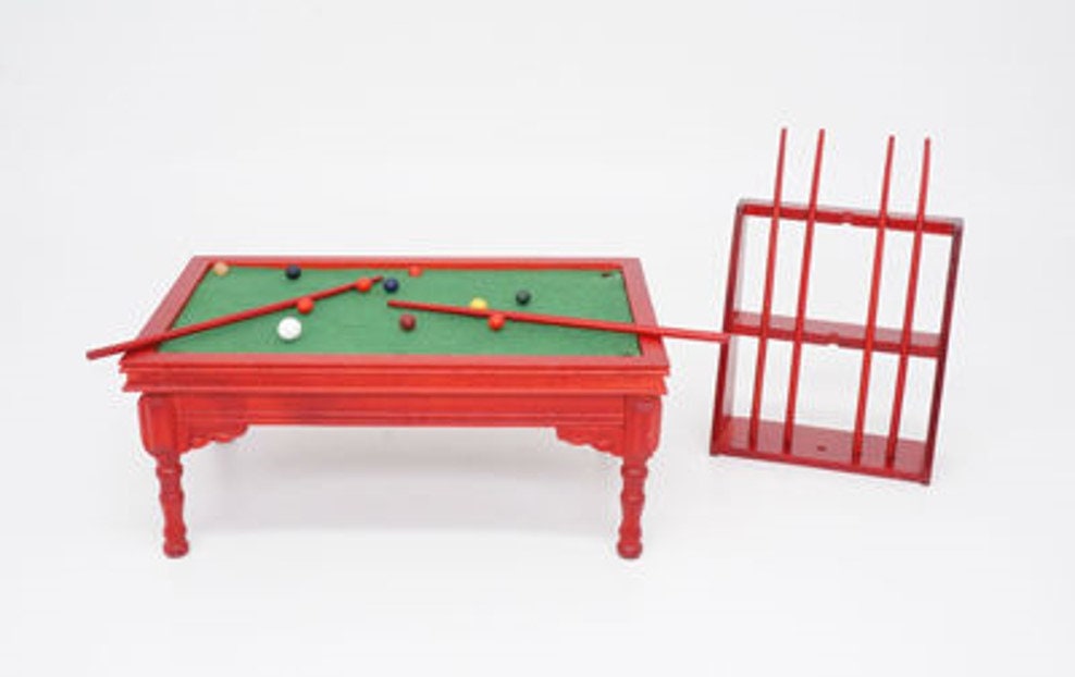 Miniature 1:12 Scale - Pool Table Set With Cue Sticks, Rack and Pool ...