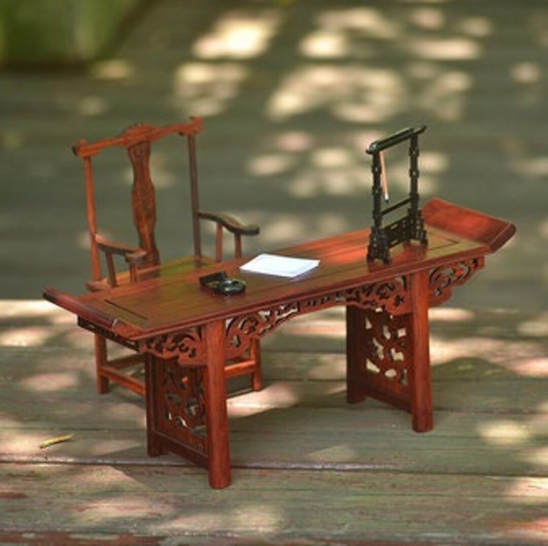 Miniature 1:6 Scale - Whole Set - Chinese Style Wooden Study Table With ...