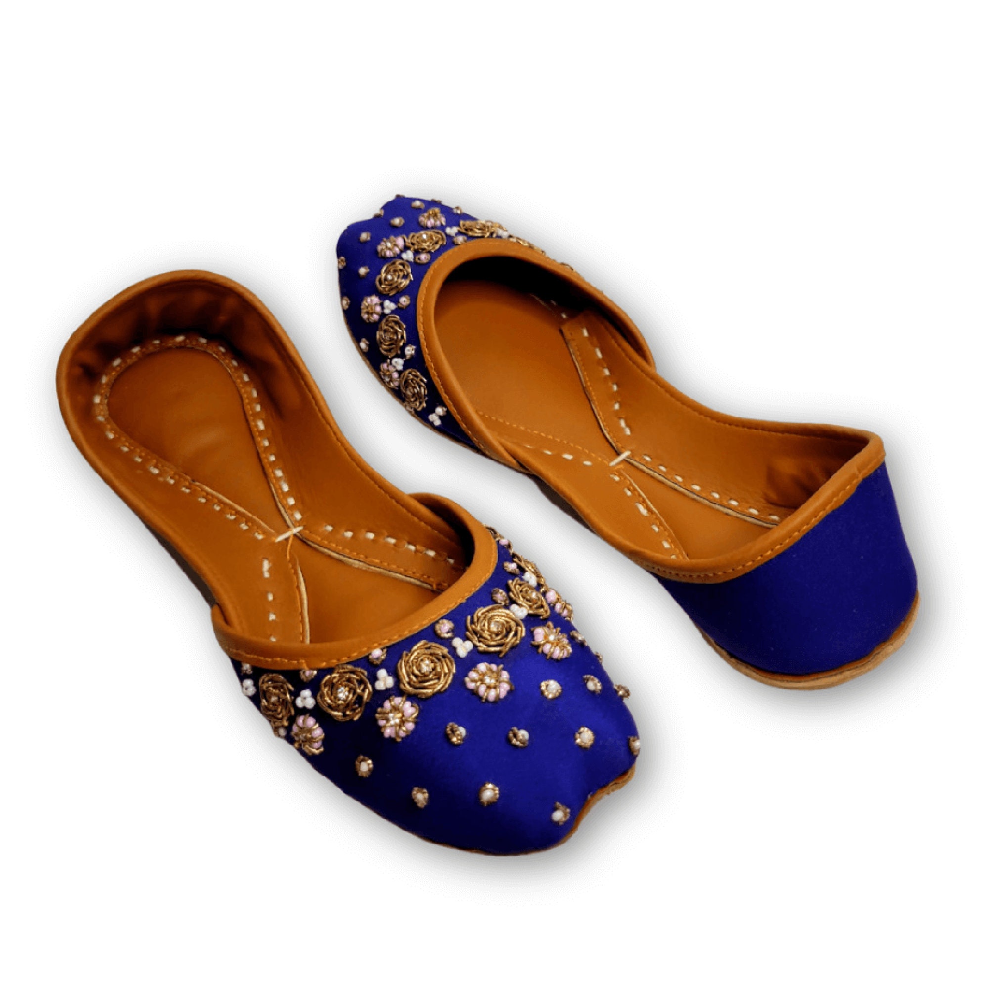 Blue Rose Traditional Handmade Embroidery Khussa Jutti for Eid | Flat ...