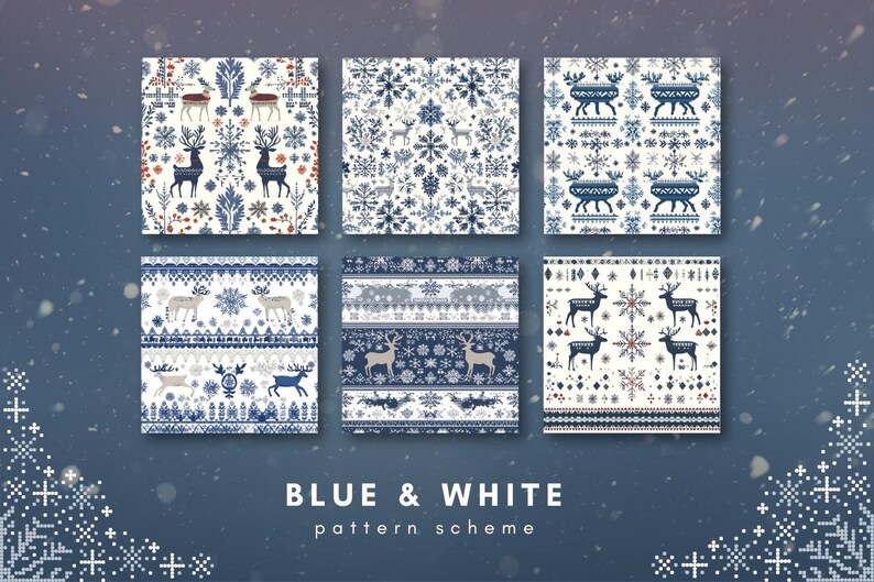 50 PNG Winter Blue Seamless Pattern Set | Nordic Folk Christmas ...