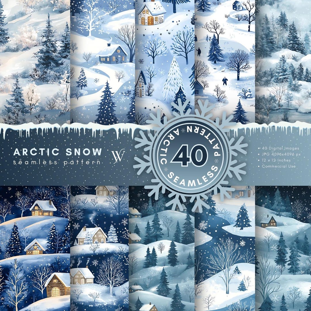 40 Set Arctic Snow Seamless Pattern | PNG Winter Landscape Patterns ...