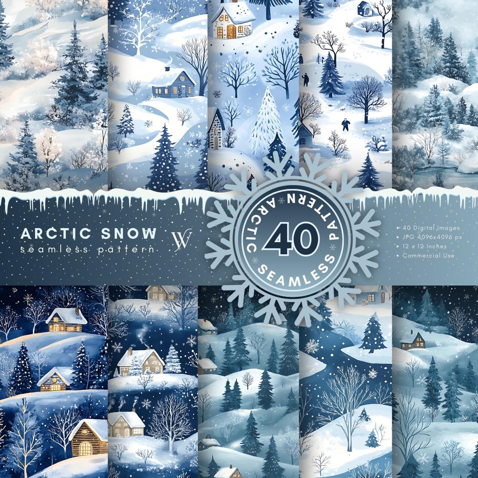 40 Set Arctic Snow Seamless Pattern | PNG Winter Landscape Patterns ...