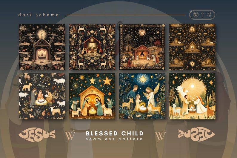 20 PNG Blessed Child Nativity Seamless Pattern Christmas Religious ...