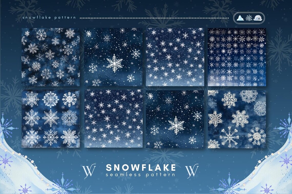 20 PNG Snowflake Bundles Pattern Winter Snowfall Backgrounds | Frosty ...