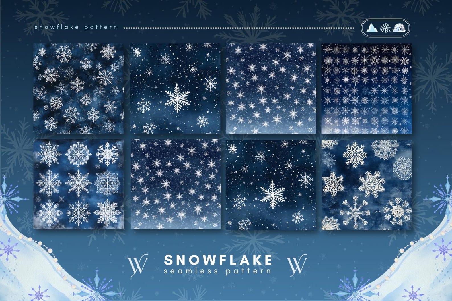 20 PNG Snowflake Bundles Pattern Winter Snowfall Backgrounds | Frosty ...