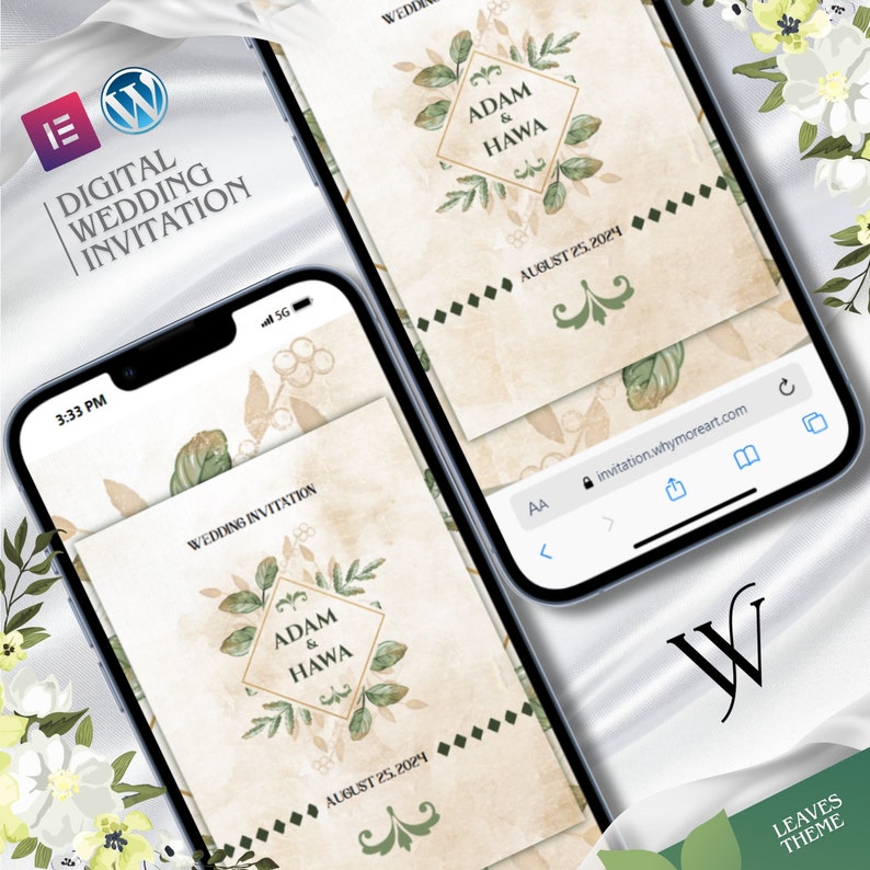 Editable Leaf-themed Digital Wedding Invitation | JSON Format ...