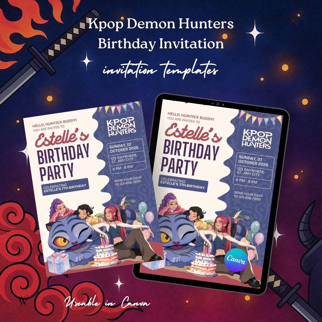 Kpop Demon Hunters Birthday Invitation | Editable Digital Party ...