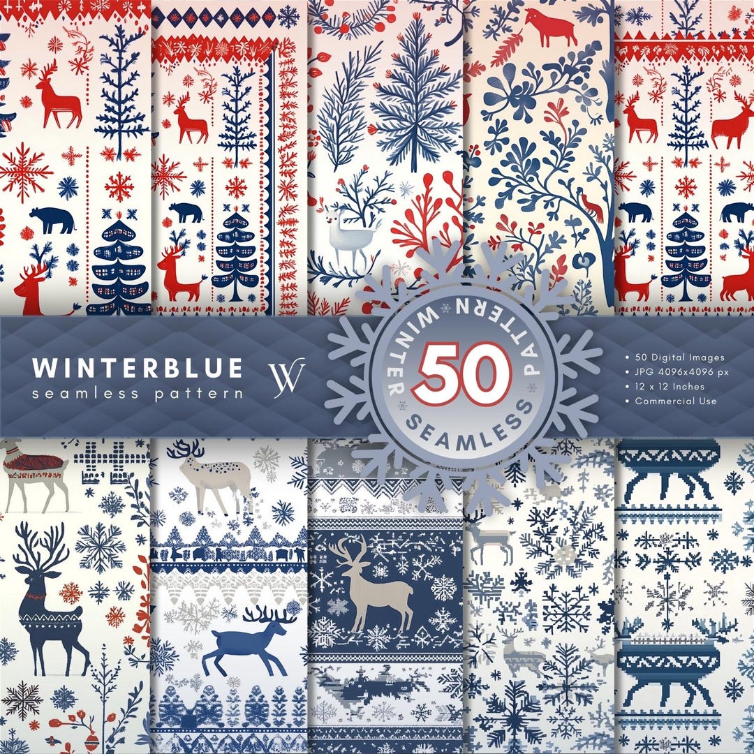 Winter Blue Seamless Digital Paper | Christmas Pattern | Scrapbook ...